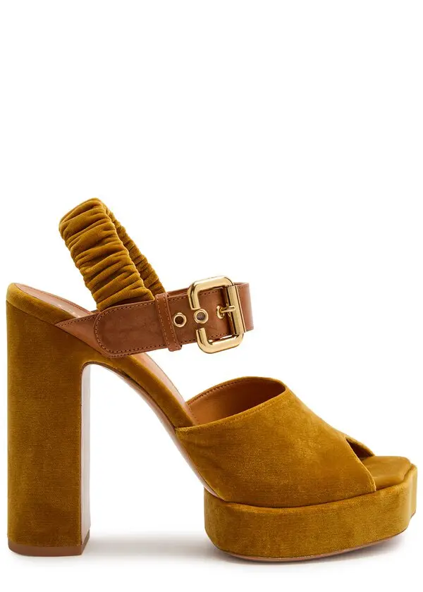 Chloé Aria Suede Platform Sandals - Gold
