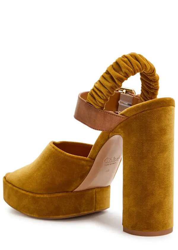Chloé Aria Suede Platform Sandals - Gold