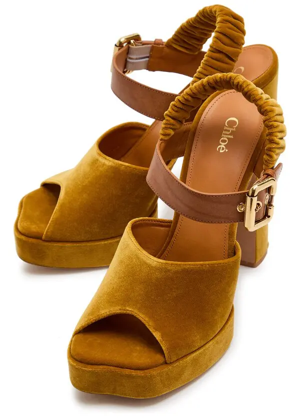 Chloé Aria Suede Platform Sandals - Gold