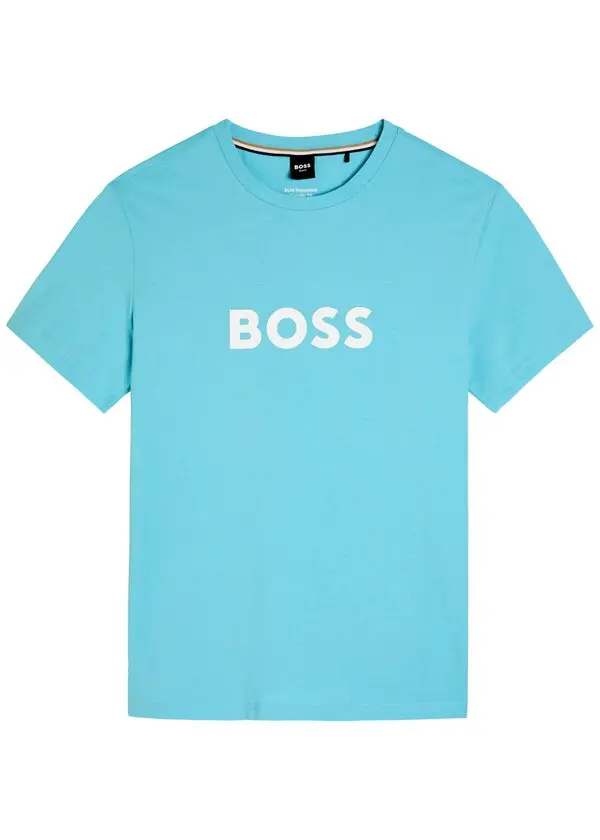 BOSS Logo-printed Cotton T-shirt - Light Blue