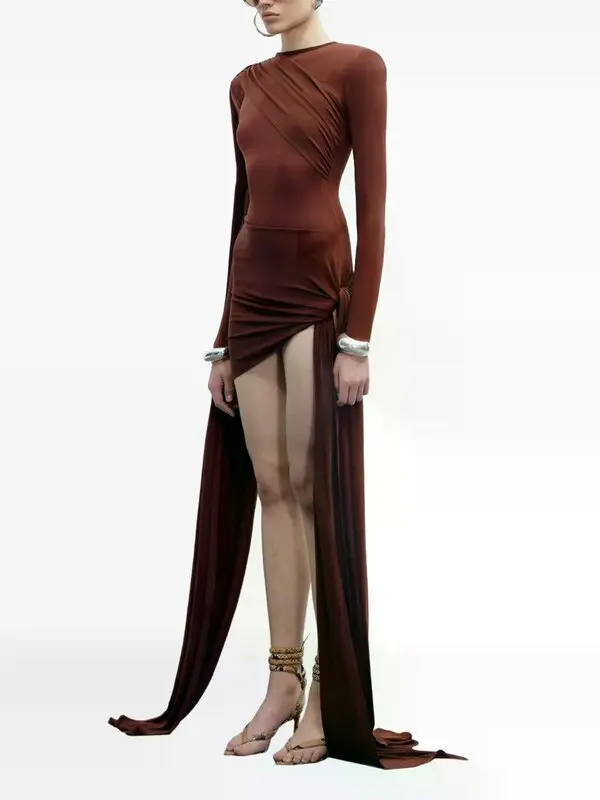 venus asymmetrical dress The New Arrivals Ilkyaz Ozel Asymmetric - Brown Color:Pale Gold Done in our lightweight bachelorette party outfit White Ribbed Long Sleeve
