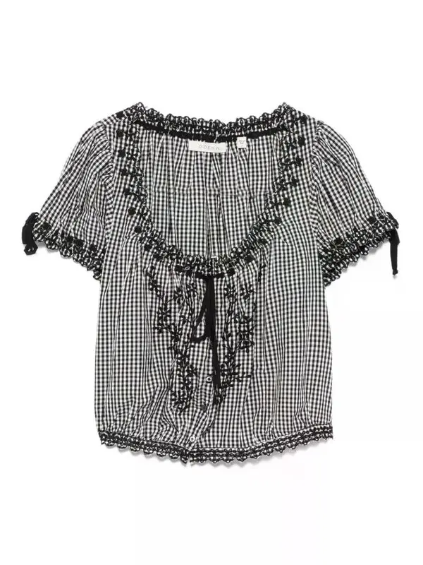 DÔEN Nera Gingham Cropped Blouse