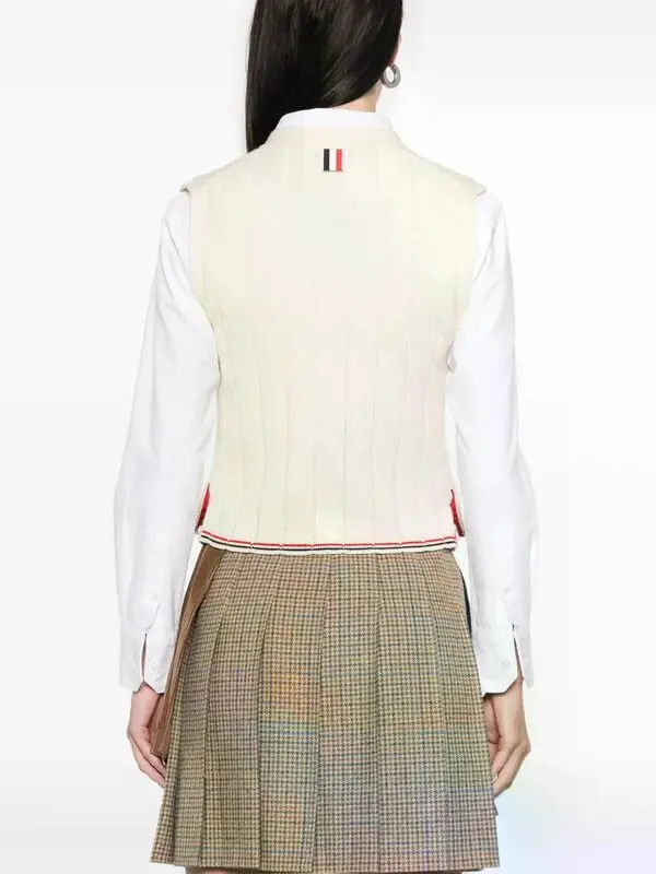 Thom Browne Merino Wool Cropped V-neck Cardigan Vest