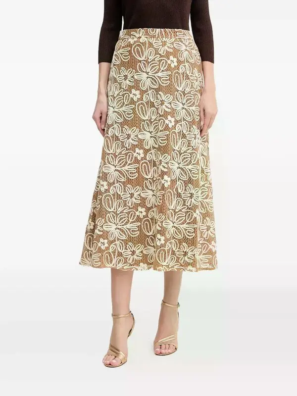 Luisa Spagnoli Floral Embroidered Flared Skirt