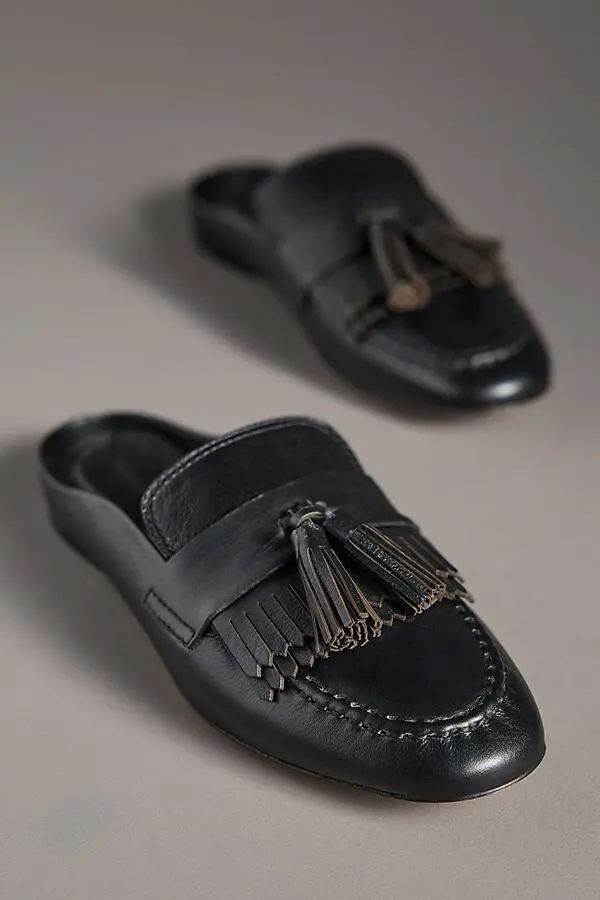 Maeve Kiltie Tassel Loafer Mules - Black
