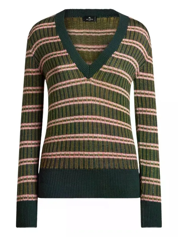Etro Striped V-neck Sweater - Green