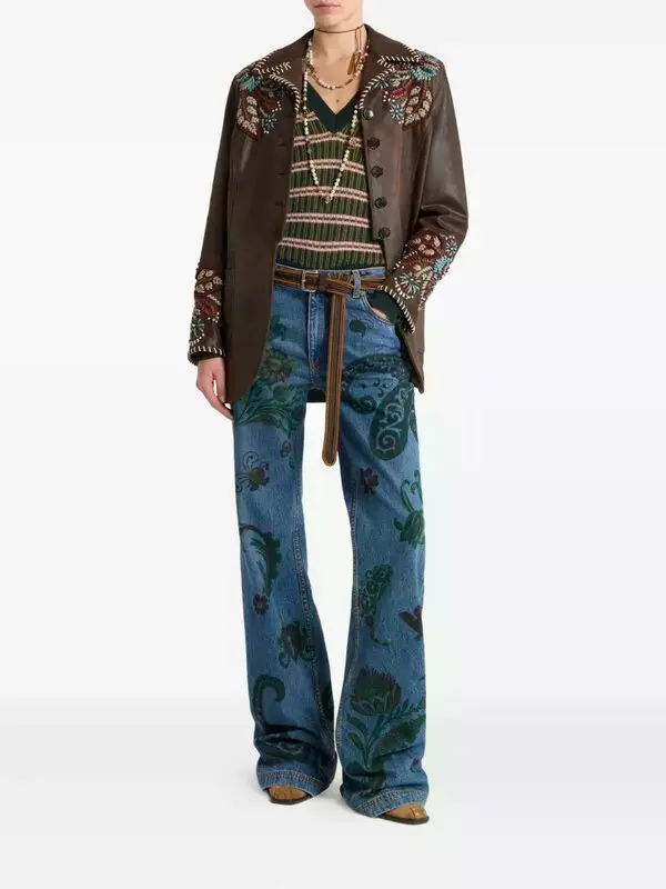Etro Striped V-neck Sweater - Green
