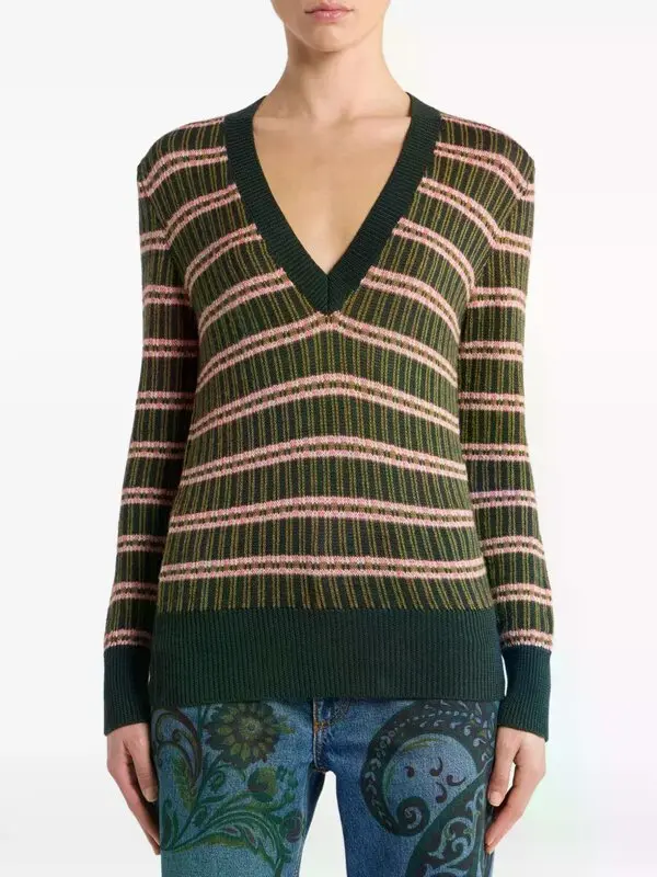 Etro Striped V-neck Sweater - Green