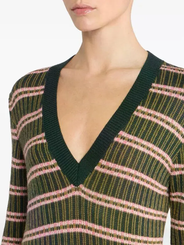 Etro Striped V-neck Sweater - Green
