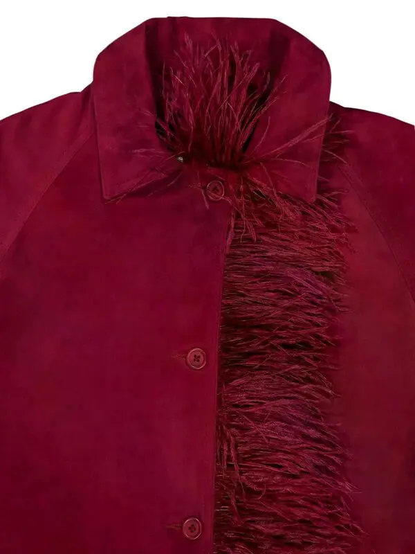 PAULA Suede Trench Coat With Feather Trim