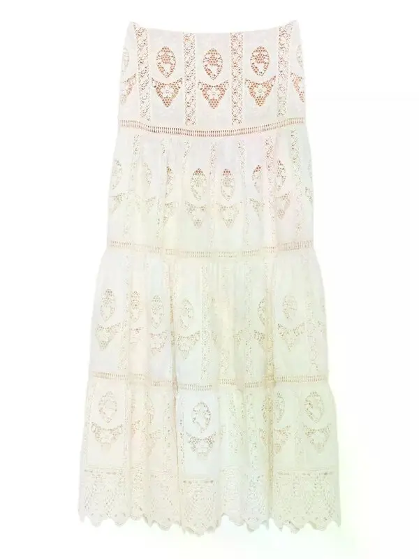Johanna Ortiz Lace Tiered Maxi Skirt
