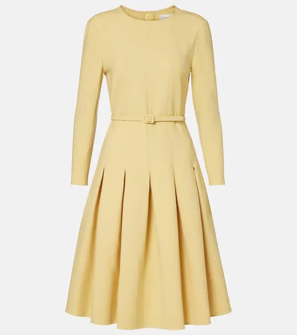 Oscar De La Renta Pleated Crêpe Midi Dress - Yellow