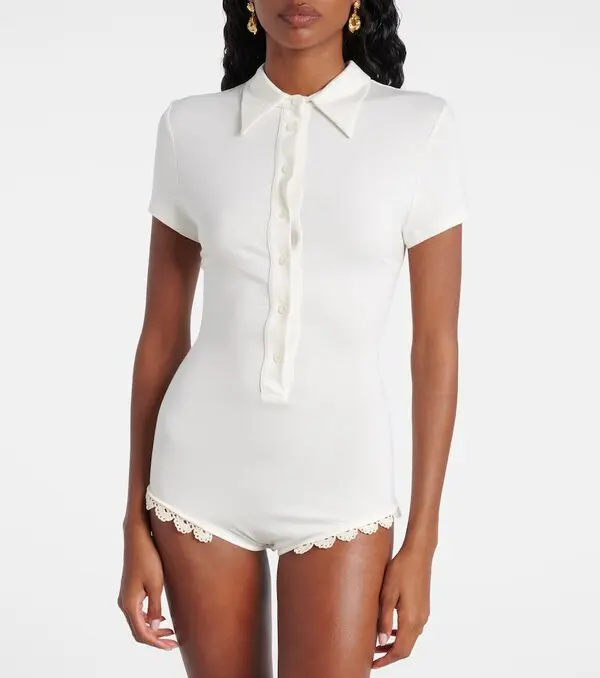 Magda Butrym Crochet-trimmed Cotton-blend Bodysuit - White