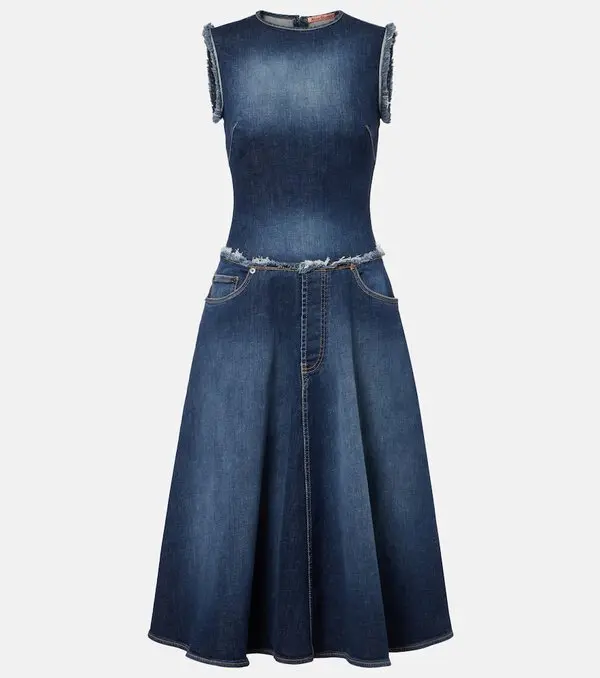 Acne Studios Duffena Distressed Denim Midi Dress