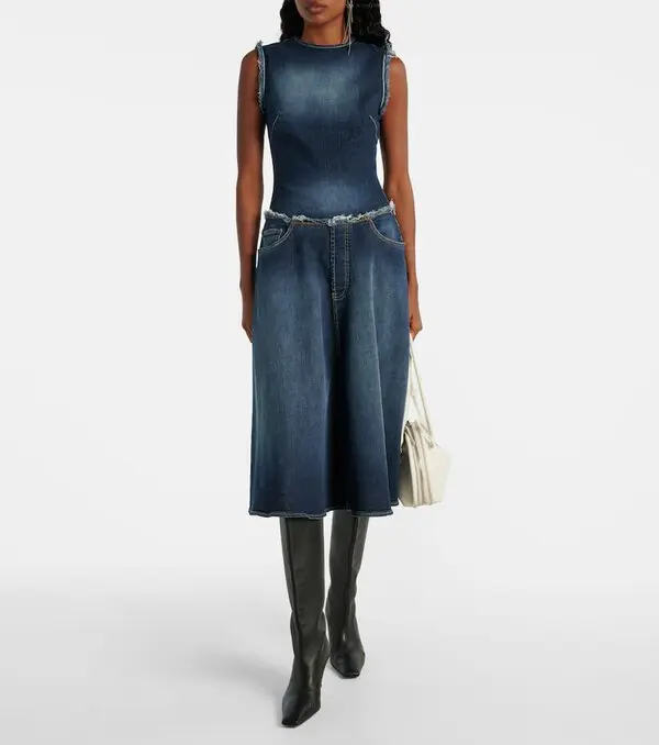 Acne Studios Duffena Distressed Denim Midi Dress