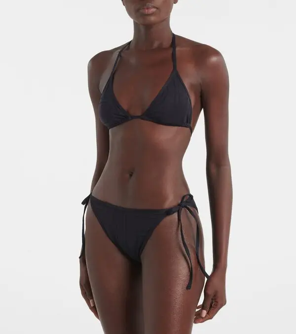 TOTEME Monogram Pointelle Bikini Top - Black