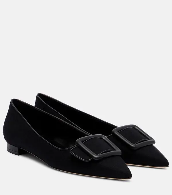 Manolo Blahnik Maysale Buckled Ballet Flats - Black
