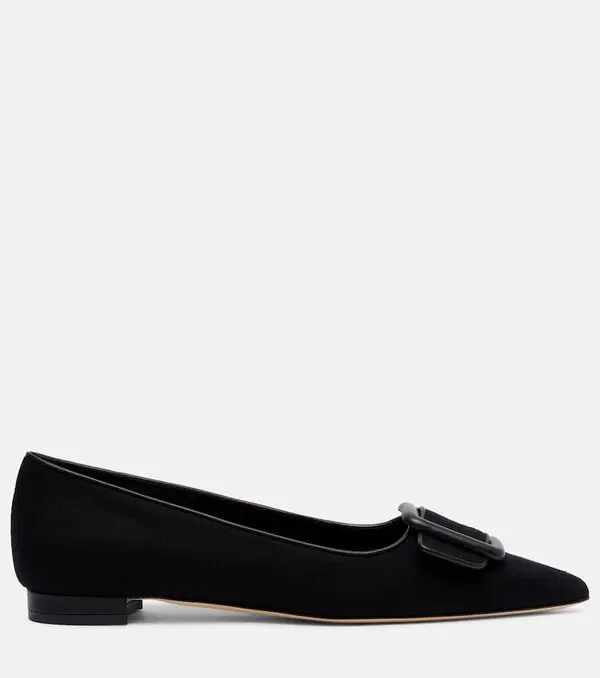Manolo Blahnik Maysale Buckled Ballet Flats - Black