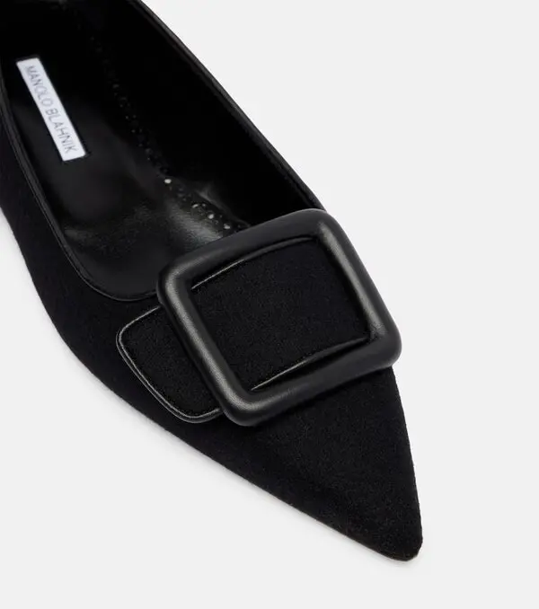 Manolo Blahnik Maysale Buckled Ballet Flats - Black