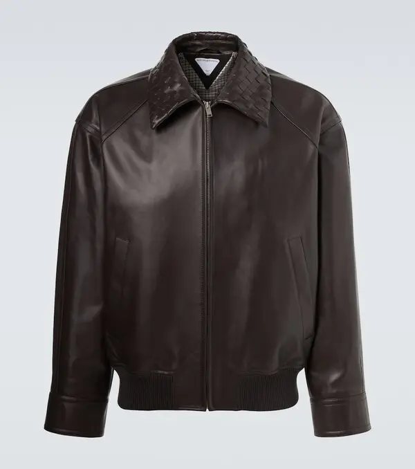 Bottega Veneta Intrecciato Leather Jacket - Brown