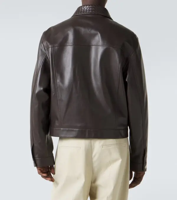 Bottega Veneta Intrecciato Leather Bomber Jacket - Brown