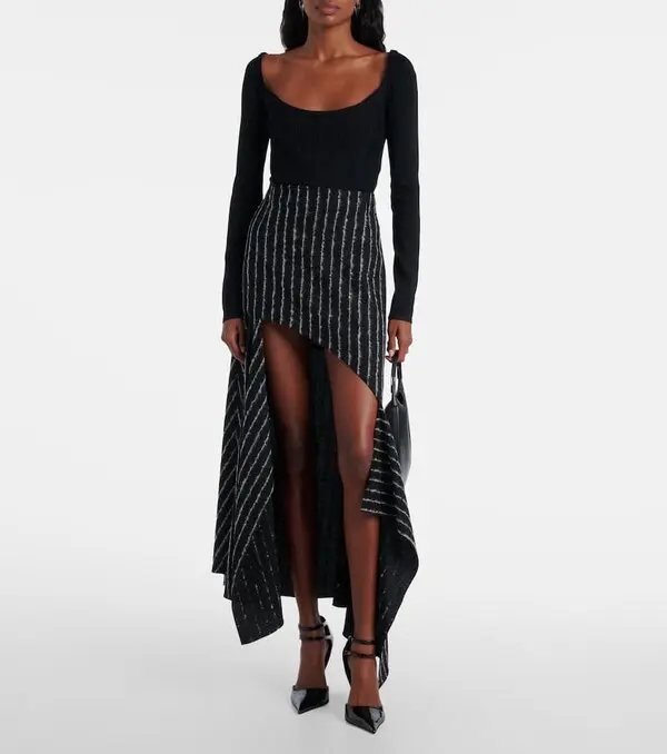 MUGLER Striped Asymmetric Maxi Skirt