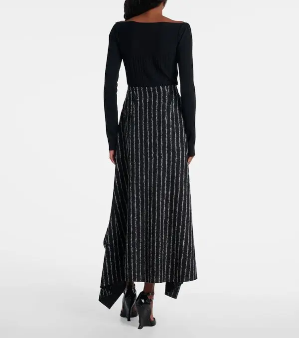 MUGLER Striped Asymmetric Maxi Skirt