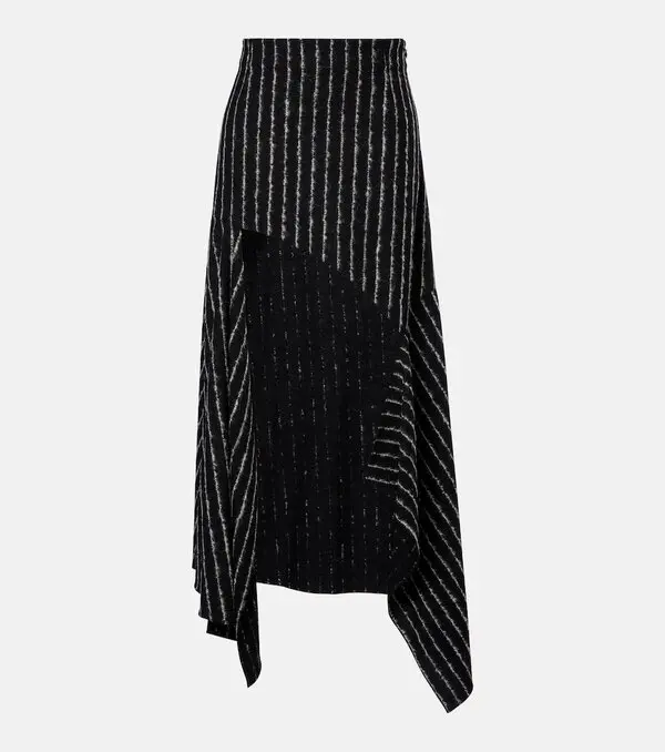MUGLER Striped Asymmetric Maxi Skirt - Black