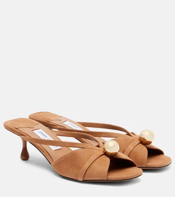 JIMMY CHOO Siva 50 Embellished Suede Mules - Brown