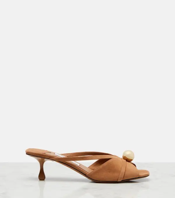 JIMMY CHOO Siva 50 Embellished Suede Mules - Brown