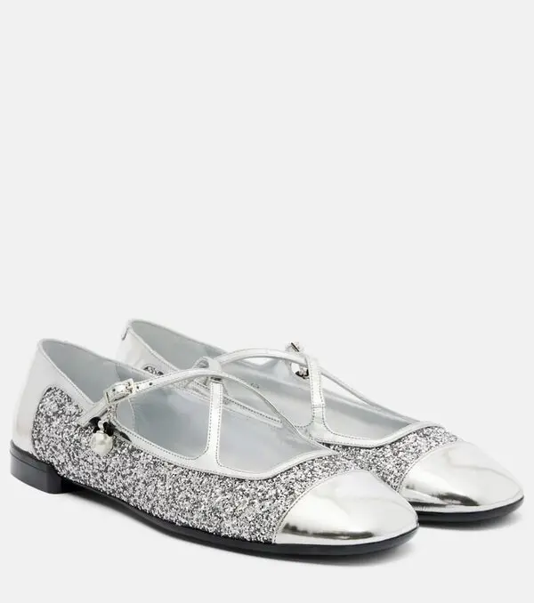 JIMMY CHOO Eleri Glitter Leather Ballet Flats