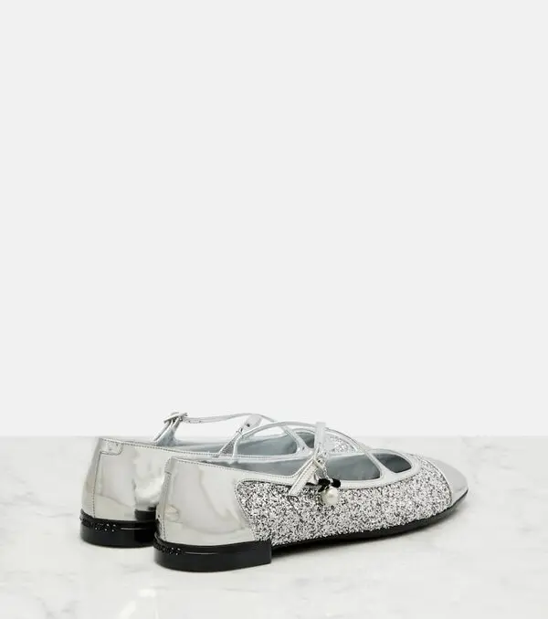 JIMMY CHOO Eleri Glitter Leather Ballet Flats