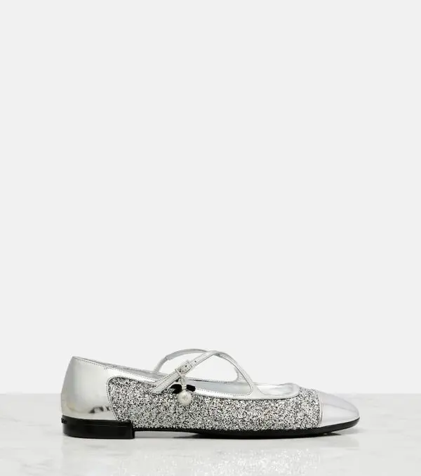 JIMMY CHOO Eleri Glitter Leather Ballet Flats