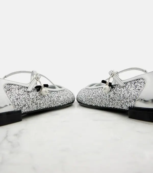 JIMMY CHOO Eleri Glitter Leather Ballet Flats