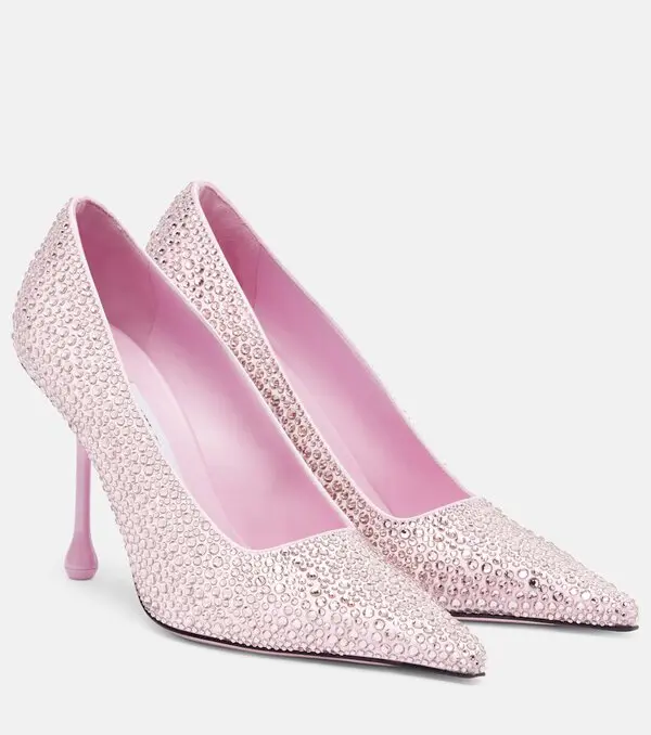 JIMMY CHOO Ixia 95 Embellished Satin Pumps - Pink