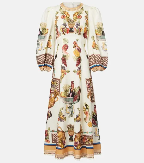 ALEMAIS Alémais Mercado Printed Linen Midi Dress - Multicoloured