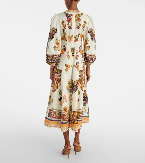 ALEMAIS Alémais Mercado Printed Linen Midi Dress