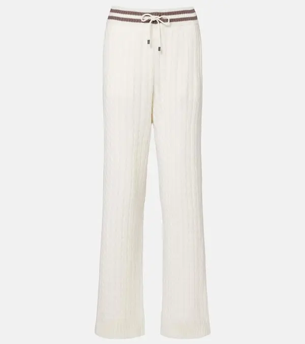 Brunello Cucinelli Cable-knit Cashmere Wide-leg Pants
