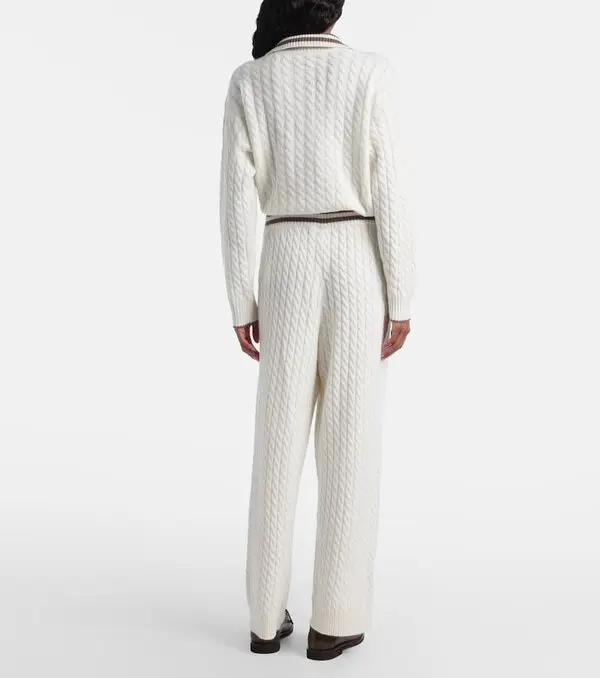 Brunello Cucinelli Cable-knit Cashmere Wide-leg Pants
