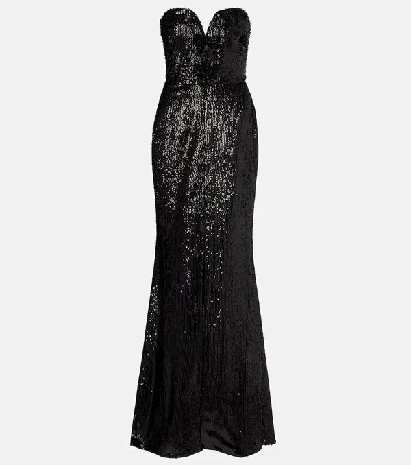 Elie Saab Sequined Strapless Gown - Black