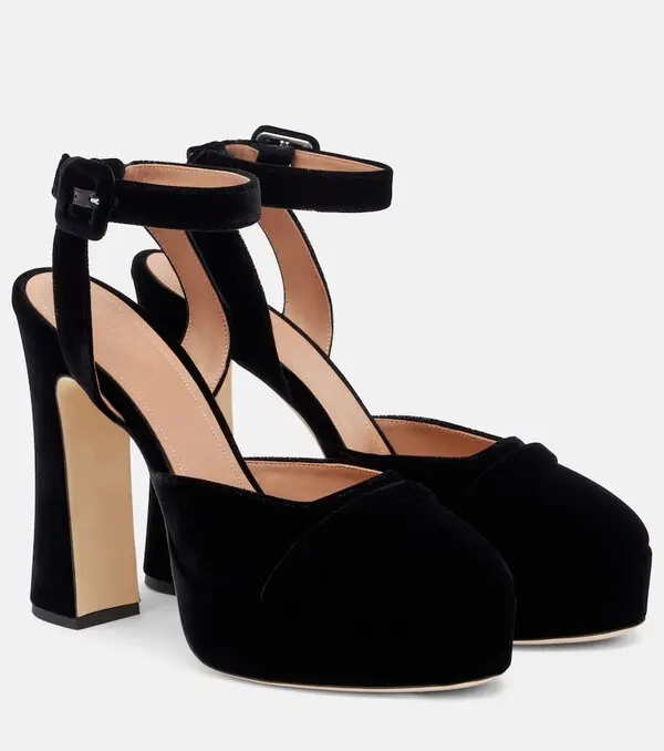 MALONE SOULIERS Mora 125 Velvet Platform Pumps - Black
