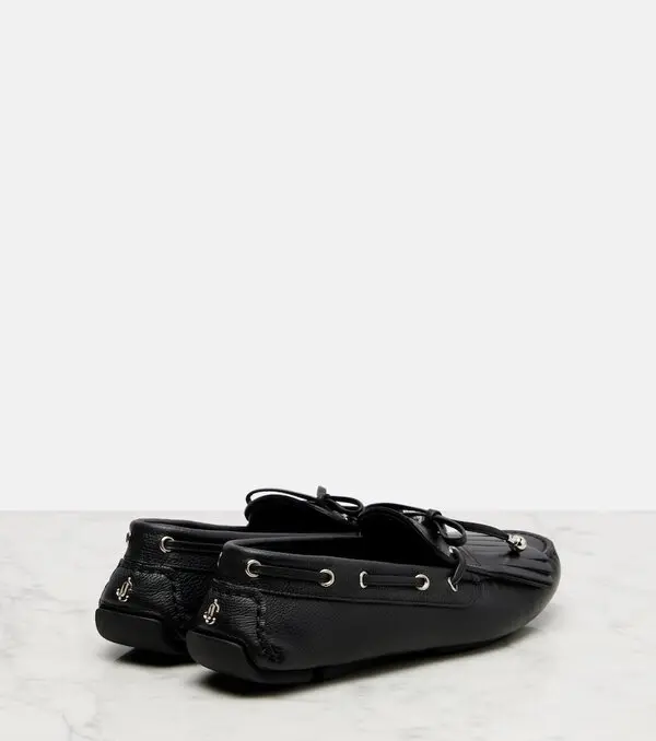 JIMMY CHOO Manon Leather Boat Shoes - Black