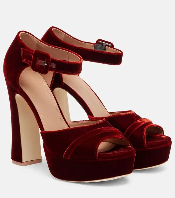 MALONE SOULIERS Yuri 125 Velvet Platform Sandals - Burgundy