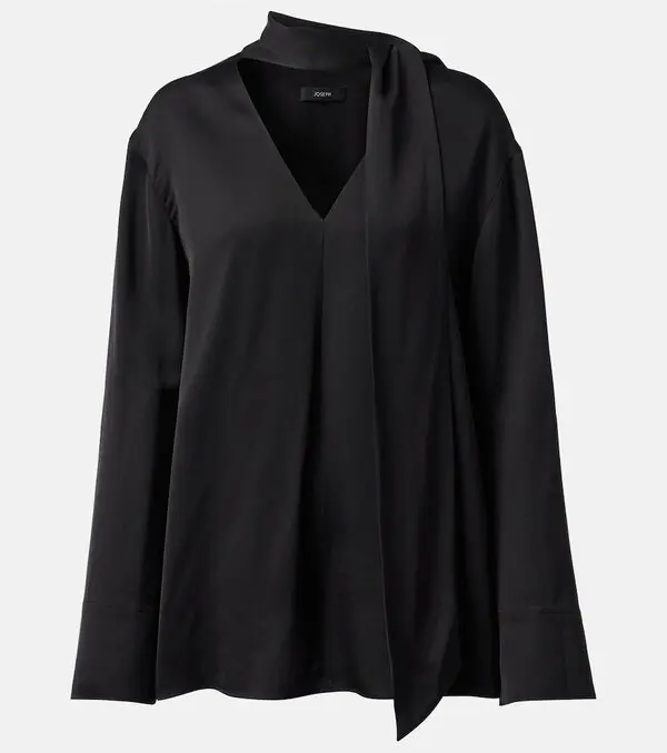 JOSEPH Scarf-detail Viscose Blouse - Black