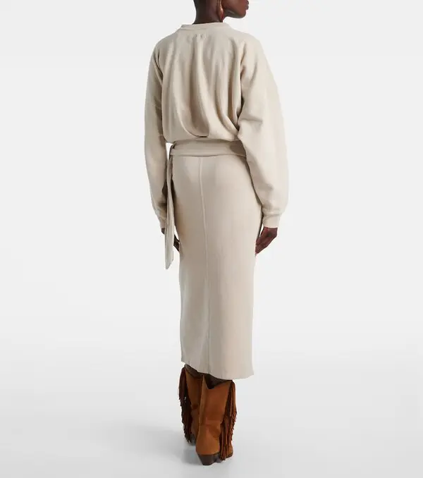 MARANT ETOILE Draped Cotton Jersey Sweatshirt Dress - Beige