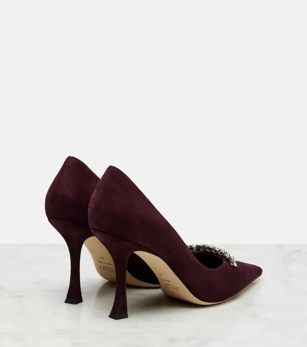 JIMMY CHOO Belinda 90 Crystal-embellished Suede Pumps - Burgundy