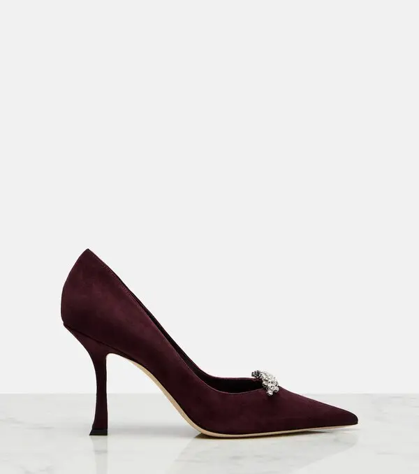 JIMMY CHOO Belinda 90 Crystal-embellished Suede Pumps - Burgundy