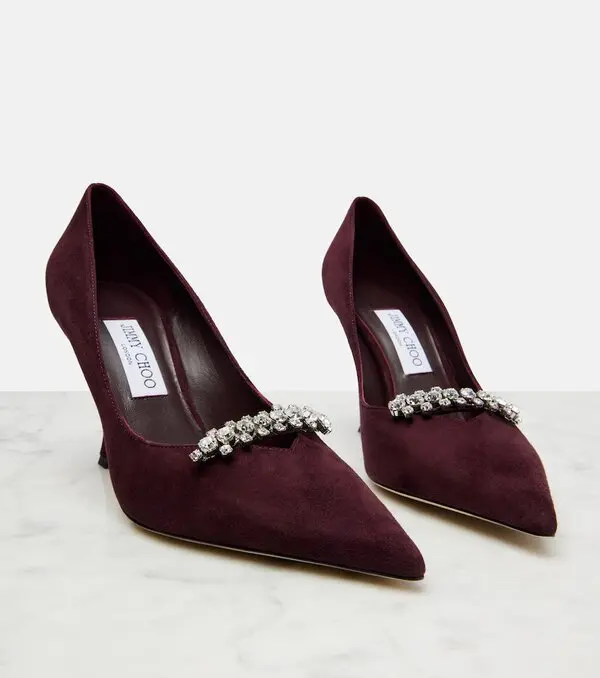 JIMMY CHOO Belinda 90 Crystal-embellished Suede Pumps - Burgundy