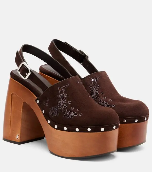 JIMMY CHOO Alida 135 Suede Platform Clogs - Brown