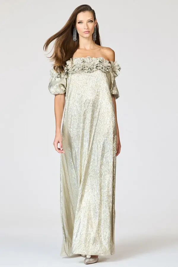Sachin & Babi Valentina Lamé Off-the-shoulder Gown - Metallic